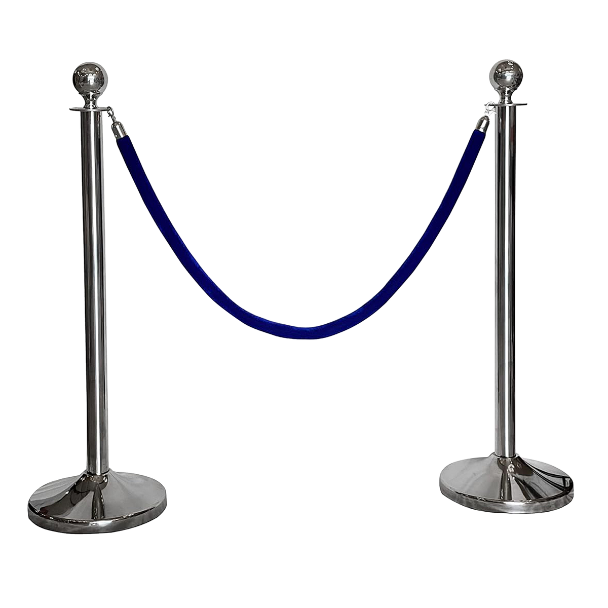 Stainless Steel Silver Bollard Poles With Blue Velvet Rope | Suitable ...