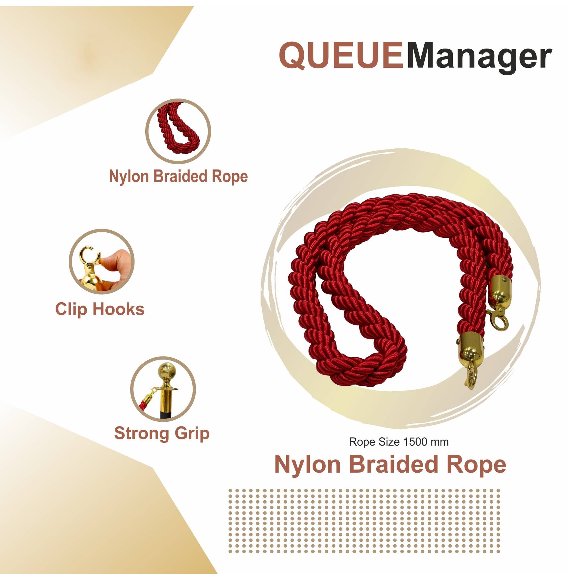 Red Twisted Rope, Length 150 CM/1500 MM, Nylon Braided, Metal Clip Hoo ...