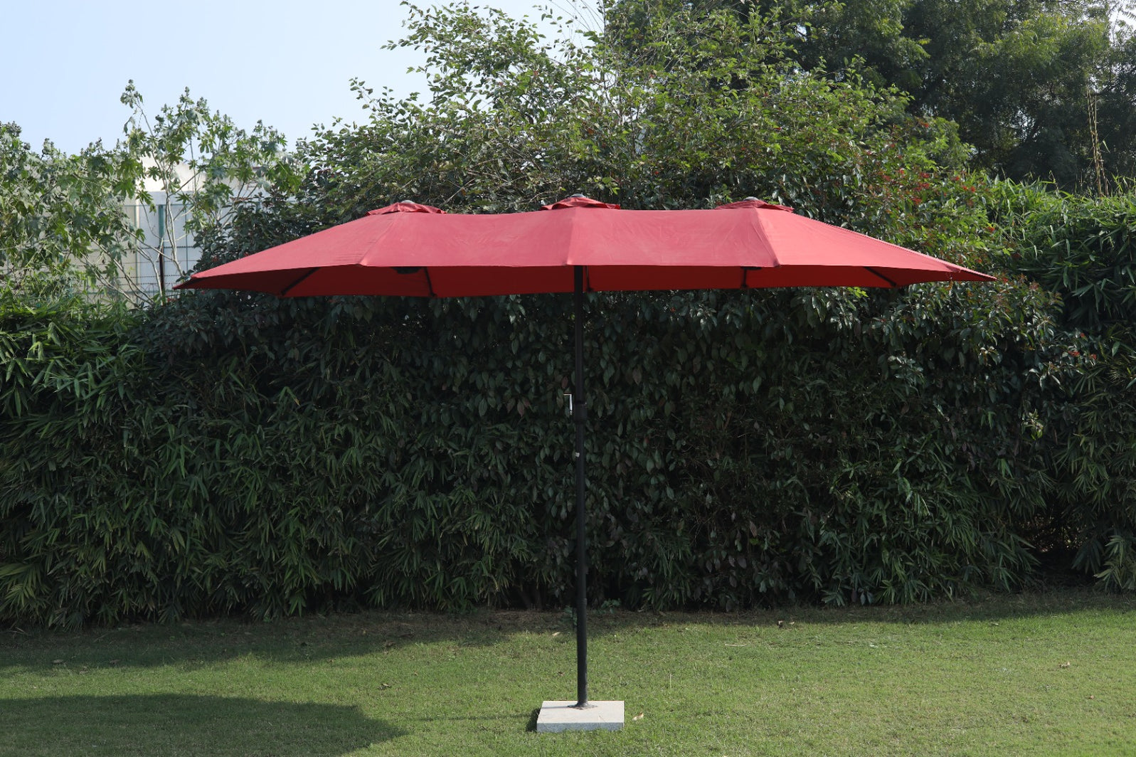 Triple Canopy Center Pole Outdoor Umbrella (16ft x 9ft) with Stone Bas ...